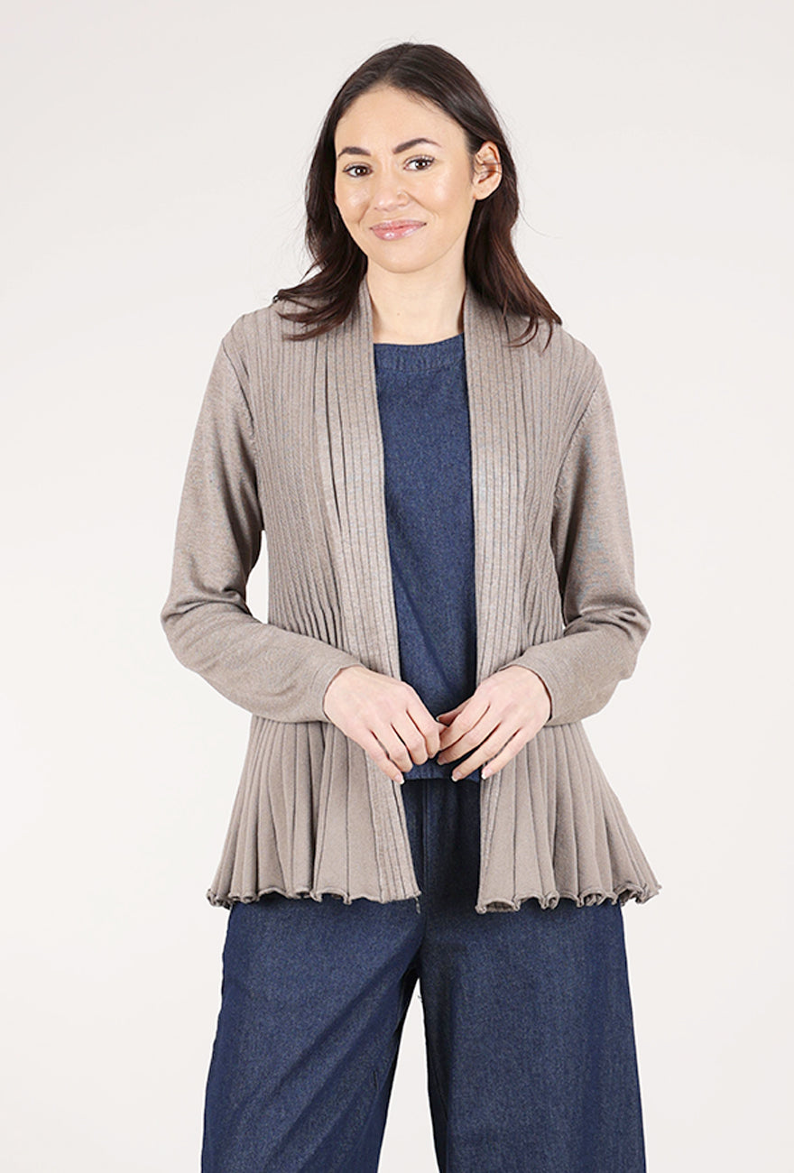 Sunday Fluted Pleat Cardigan, Taupe – Evie Lou